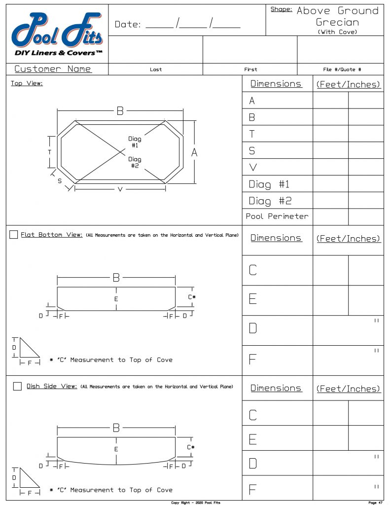 Onground Pool Measuement Forms - Pool Fits Liners & Covers