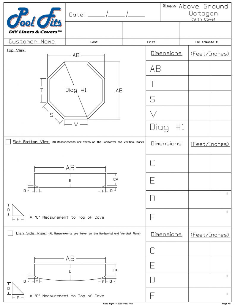 Onground Pool Measuement Forms - Pool Fits Liners & Covers