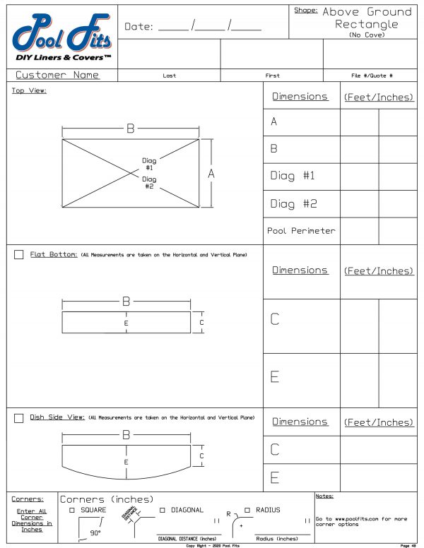 Onground Pool Measuement Forms - Pool Fits Liners & Covers