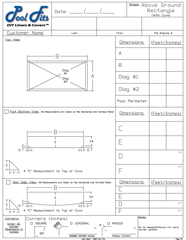 Onground Pool Measuement Forms - Pool Fits Liners & Covers