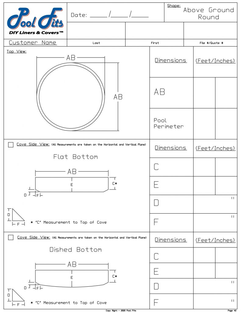 Above Ground Pool Liner Measurement Forms - Pool Fits DIY