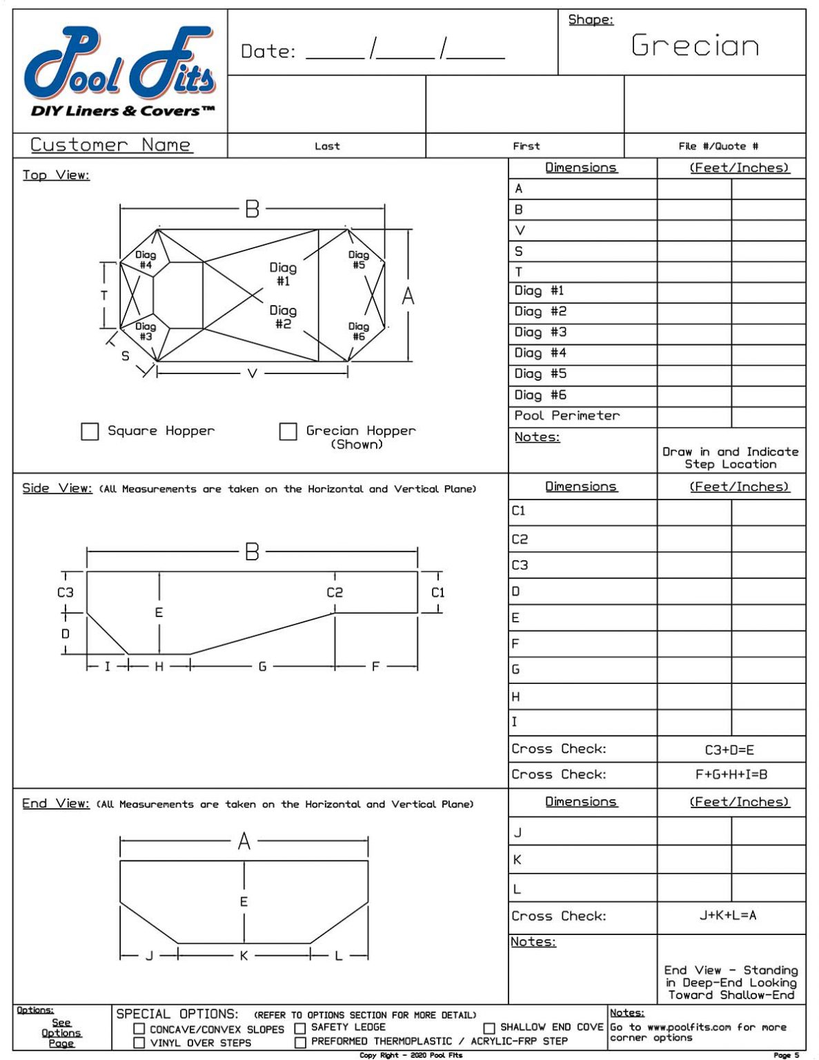 Inground Pool Liner Measurement Forms - Info - Pool Fits DIY