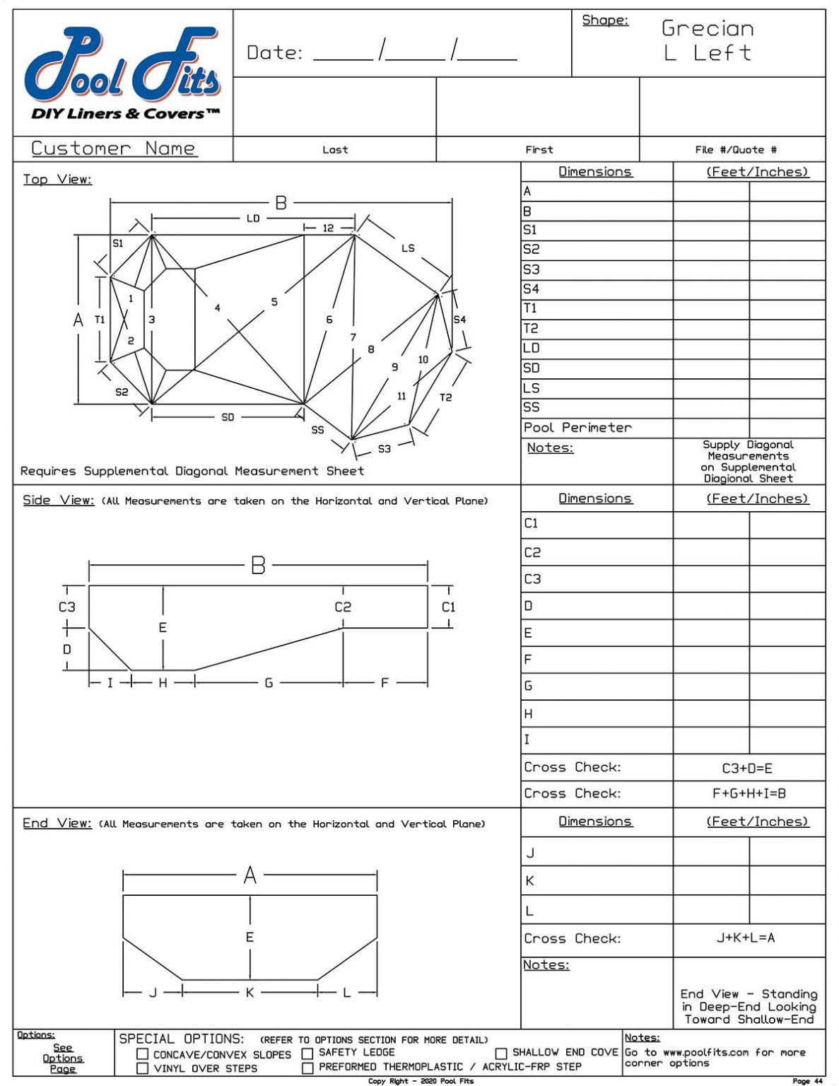 Inground Pool Liner Measurement Forms - Info - Pool Fits DIY