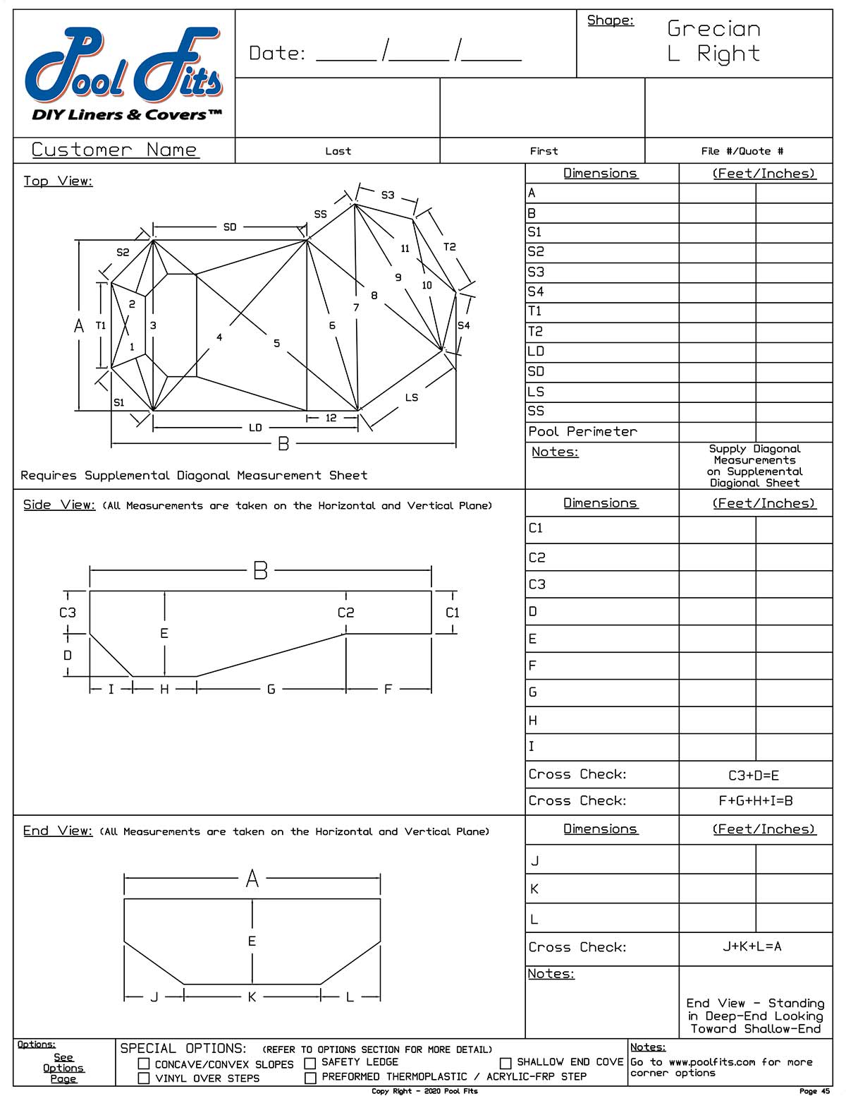 Inground Pool Liner Measurement Forms - Info - Pool Fits DIY