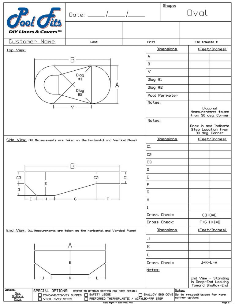 Inground Pool Liner Measurement Forms - Info - Pool Fits DIY