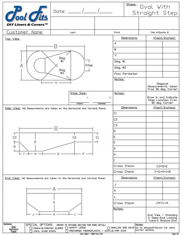 Inground Pool Liner Measurement Forms - Info - Pool Fits DIY