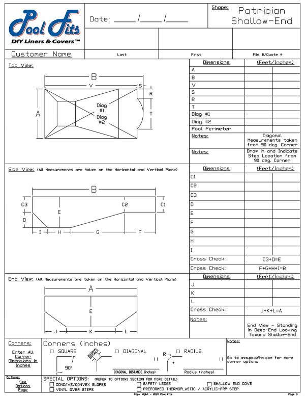 Inground Pool Liner Measurement Forms - Info | Pool Fits DIY