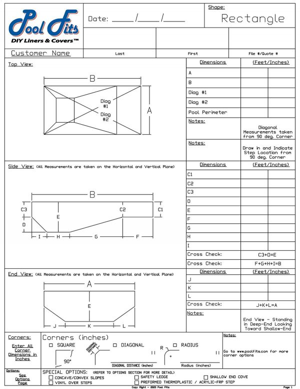 Inground Pool Liner Measurement Forms - Info - Pool Fits DIY