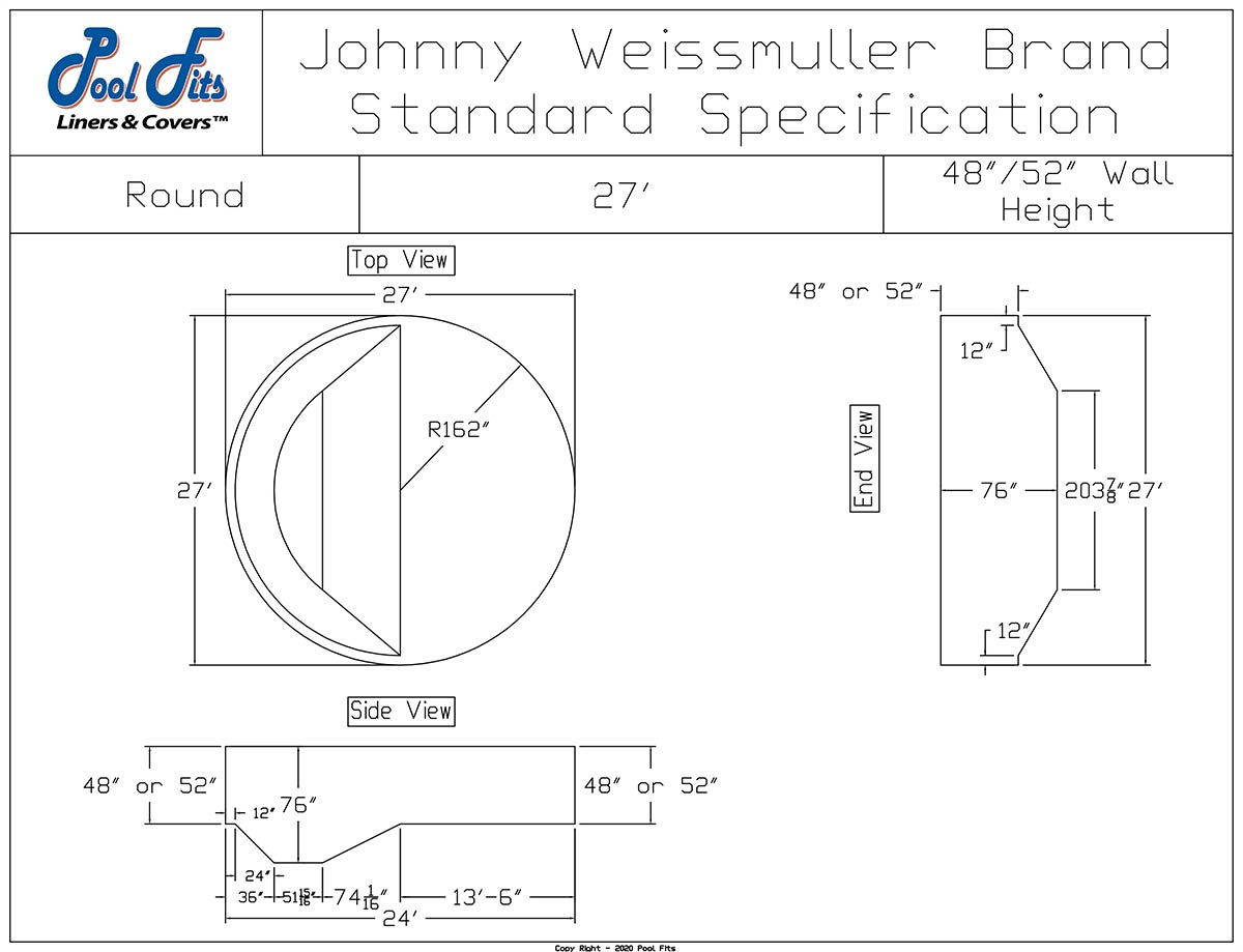 Johnny Weissmuller Swimming Pool Specifications - Pool Fits Liners